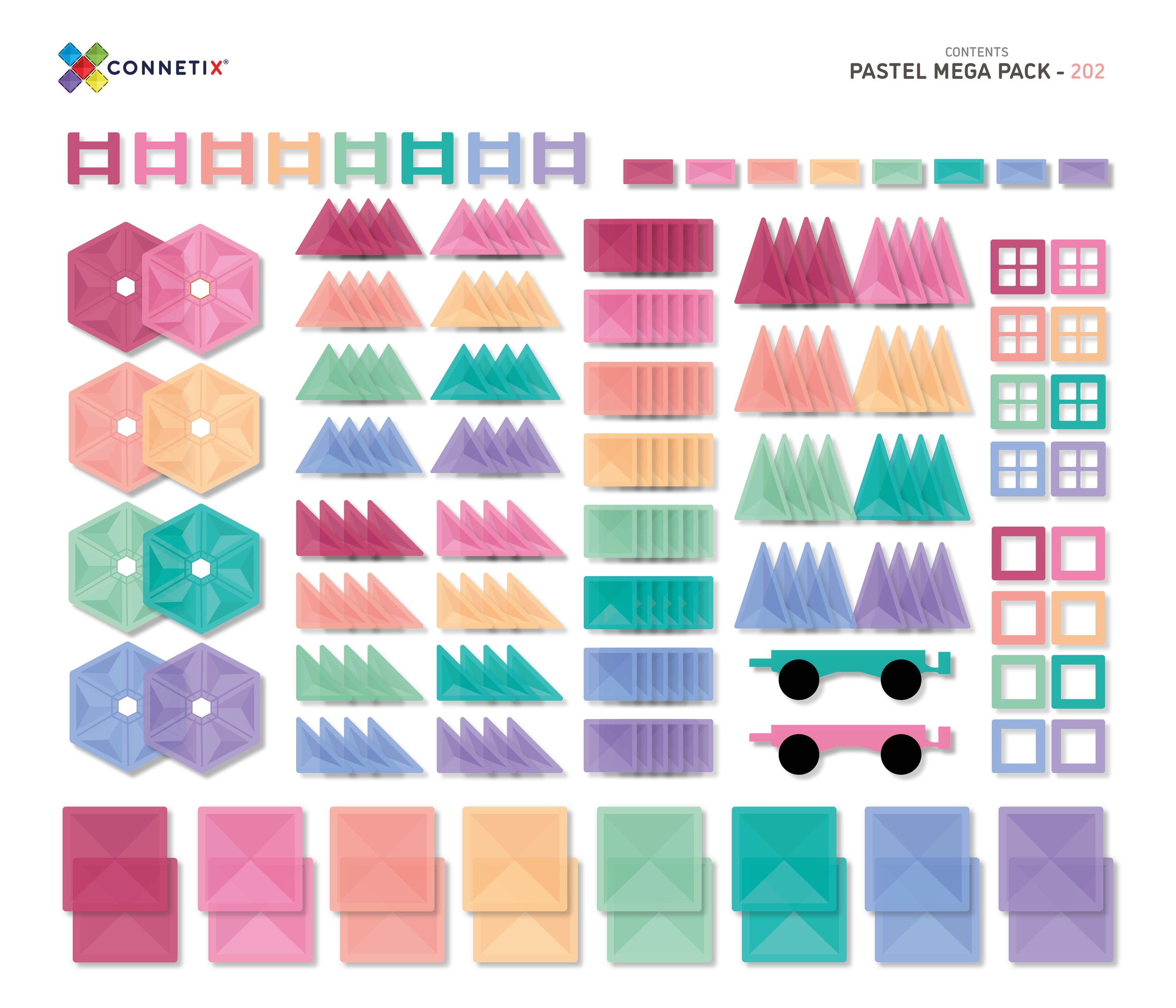 Magnetic Tiles 202 pcs Mega Pastel Pack by Connetix – Woodberry